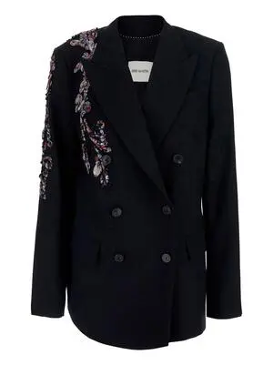 Dries Van Noten Barrysta Emb Jackets With Collar And Long Sleeves In Black Wool - Multicolor