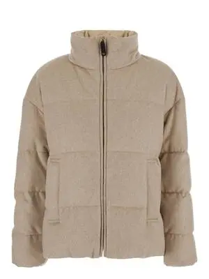 Max Mara Divina' Beige Down Jacket With High Collar And Reversible Design In Cashmere And Tech Fabric For - Multicolor