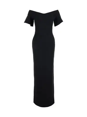 Solace London Cielo' Long Dress With Off-shoulder And Hidden Zip Closure At The Back In Tech Fabric - Black