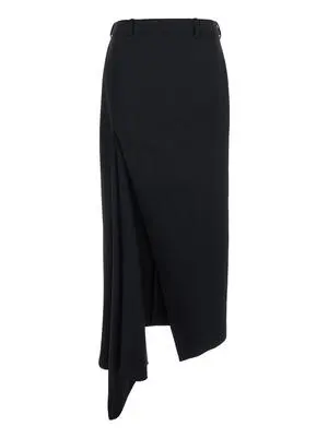 Givenchy Black Skirt With Waistband And Asymmetrical Hem With Draping In Wool - Multicolor
