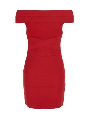 ROTATE BY BIRGER CHRISTENSEN Rotate Women Red Mini Dress With Off-Shoulder Design And Elastic Inserts On The Front In Tech Fabric Women Multicolor