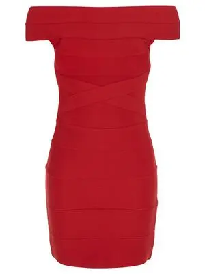 ROTATE BY BIRGER CHRISTENSEN Rotate Women Red Mini Dress With Off-Shoulder Design And Elastic Inserts On The Front In Tech Fabric Women Multicolor