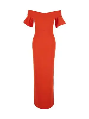 Solace London Cielo' Long Dress With Off-shoulder And Hidden Zip Closure At The Back In Tech Fabric - Red