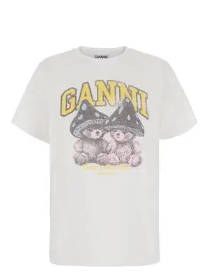 GANNI Ganni Women White Round Neck T-Shirt With Maxi Print On The Front In Cotton For Women Multicolor
