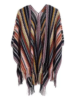 Missoni Missoni Women Multicolor Cape With Fringed Hem And Zigzag Motif All-Over In Wool Blend For Women Multicolor