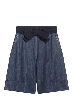 Valentino Garavani Denim Bermuda Shorts With Oversized Bow - Blue