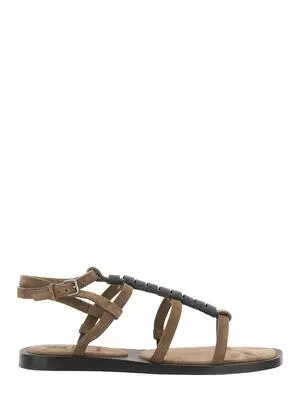 Brunello Cucinelli Brown Sandals With Adjustable Strap Closure And Monile Detail On The Front In Suede For - Multicolor