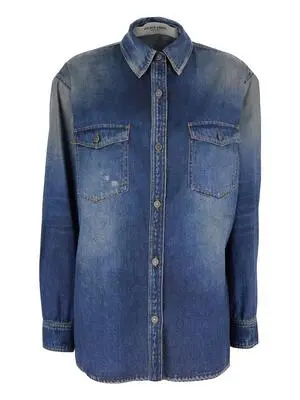 GOLDEN GOOSE Golden Goose Women Blue Long-Sleeved Shirt With Classic Collar And Vintage Effect In Denim For Women Multicolor