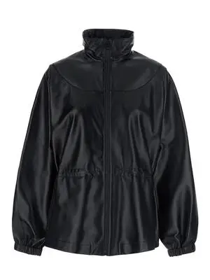 Givenchy Black High Collar Jacket With Elasticated Waist And Impressed Logo Lettering Impressed On The Front In Leather For - Multicolor