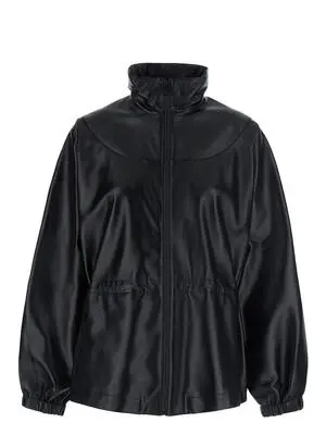 Givenchy Black High Collar Jacket With Elasticated Waist And Impressed Logo Lettering Impressed On The Front In Leather For - Multicolor