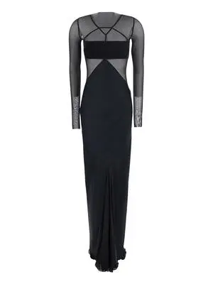 Rick Owens Black Long Dress With Boat Neckline And Geometric Seams In Wool For - Multicolor