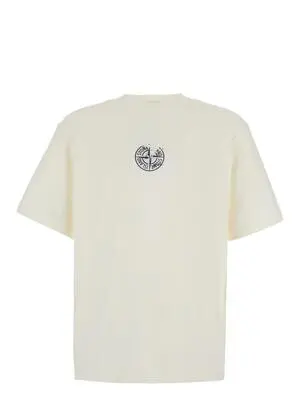 Stone Island Stone Island Men Beige Crew Neck T-Shirt With Logo On The Front And Maxi Logo Print On The Back In Cotton For Men Cream
