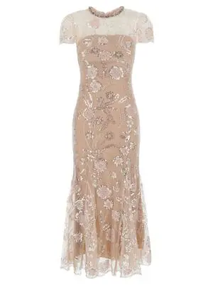 SELF-PORTRAIT Self-Portrait Women Pink Long Dress With All-Over Sequins In Fabric Woman Multicolor