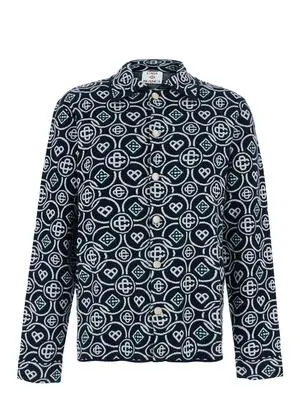 Casablanca Blue Shirt With Classic Collar And All-over Logo Monogram In Cotton For - Multicolor