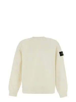 Stone Island Crewneck Sweatshirt With Logo Patch On The Sleeve In Cotton For - White