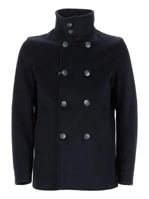 Herno Cappotto Doppiopetto Con Collo Alto - Blue