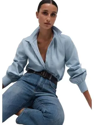 ME+EM Micro Cord Slim Fitting Blouse - Chambray Blue