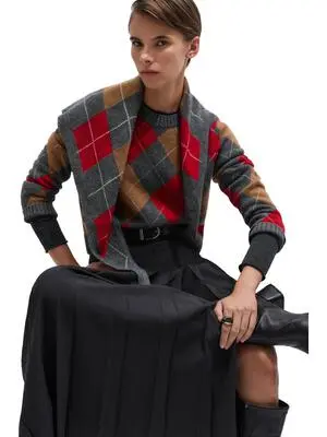 ME+EM Relaxed Argyle Sweater Grey Multi