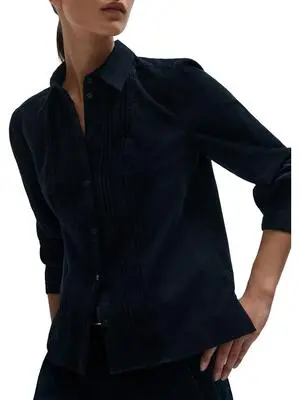 ME+EM Micro Cord Slim Fitting Blouse - Navy