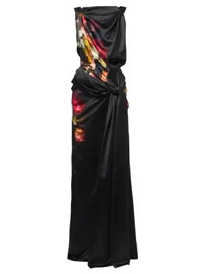 Dries Van Noten Draped Printed Silk Satin Gown - Multicoloured