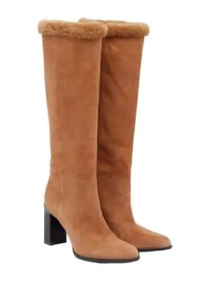 JIMMY CHOO Bibi Shearling-trimmed Suede Knee-high Boots - Brown