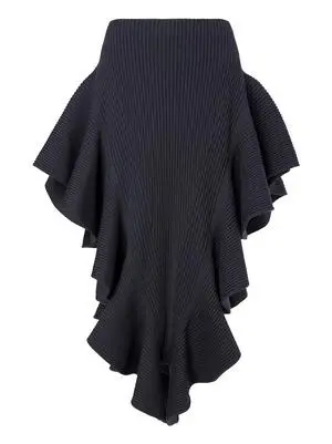 Alaïa Ribbed-knit Ruffled Wool-blend Midi Skirt - Grey