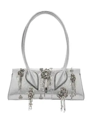 CHRISTIAN LOUBOUTIN Venus Small Embellished Leather Shoulder Bag - Silver