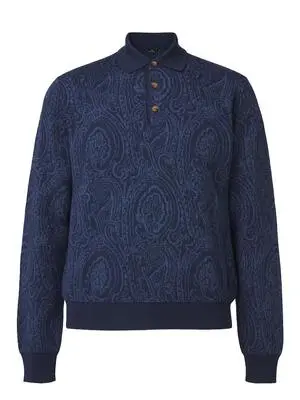 Etro Paisley Wool-blend Polo Sweater - Blue
