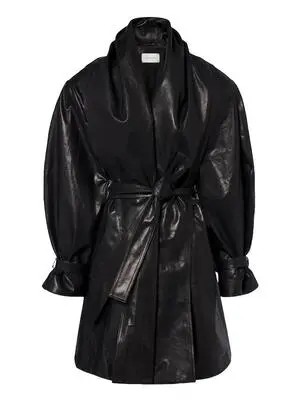Magda Butrym Belted Draped Leather Jacket - Black
