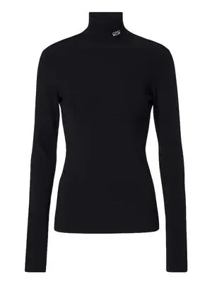 Loewe Double L Ribbed-knit Turtleneck Top - Black