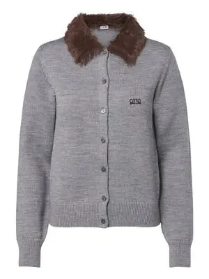 Loewe Double L Ribbed-knit Wool Cardigan - Grey