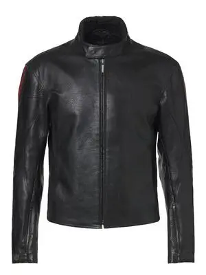 Gucci Web Stripe Leather Biker Jacket - Black