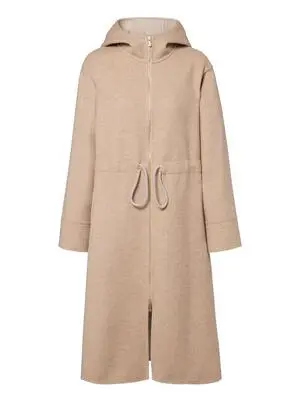 Eleventy Hooded Wool And Cashmere Coat - Beige