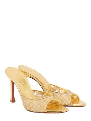 Amina Muaddi Alexa Lamé Lace Mules - Gold
