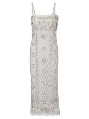 Costarellos Leona Beaded Lace Cocktail Dress - Grey