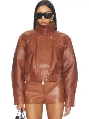Retrofete Lykke Leather Jacket In Brown - Cigar