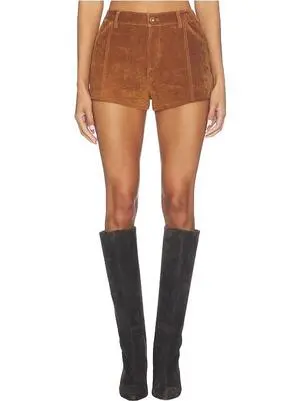 Central Park West Odessa Genuine Suede Short In Brown - Saddle