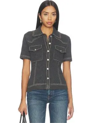 Central Park West Sienna Western Short Sleeve Sweater - Charcoal