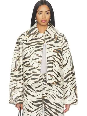 GANNI Printed Laminated Cotton Canvas Barn Jacket In Cream - Egret