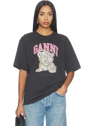 GANNI Heavy Cotton Jersey Tiger Caviar Tee In Black - Phantom