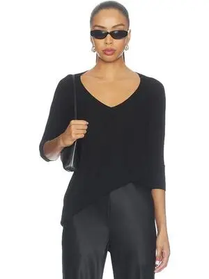 Michael Lauren Dylan 3/4 Sleeve Draped V-neck - Black