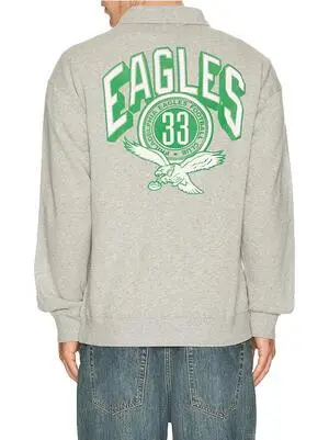 Junk Food Eagles Flocked Quarter Zip Sweatshirt In Grey - Heather Grey