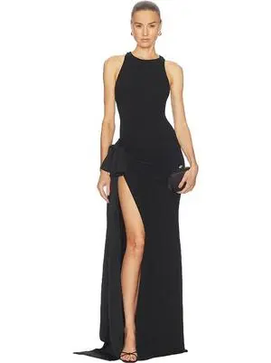 L'Agence Frost Shirred Bow Gown - Black