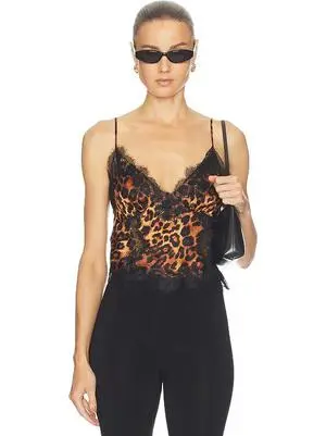 L'Agence Kimber Lace Insert Cami In Brown - Tan Multi Java Leopard & Black