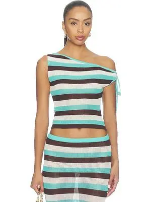 SEVEN WONDERS Hazel Off Shoulder Knit Top In Teal - Aqua Multi