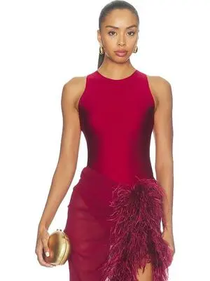 BRONX BANCO Gaia Mesh Sleeveless Bodysuit In Red - Ruby