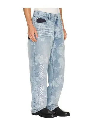RYOKO RAIN Laser Engraved Floral Jeans - Blue