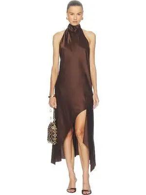 Helmut Lang The Neck Silk Dress In Brown - Serra
