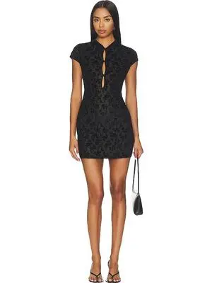 RUNAWAY THE LABEL Lucie Mandarin Collar Mini Dress - Black