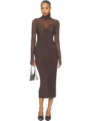 AFRM Shailene Studded Mesh Dress In Chocolate - Espresso